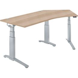 Sch&auml;fer Shop Sch&auml;fer Shop Genius Schreibtisch ERGOSTYLE S, 135&deg;, elektrisch h&ouml;henverstellbar, Ansatz rechts, zweistufig, C-Fu&szlig;, B 2165 x T 800 x H 645-1305 mm, inkl. Memory Master, Eiche/wei&szlig;aluminium