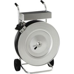 Abrollwagen, f&uuml;r PET-& PP Kunststoffb&auml;nder mit Kern-&Oslash; 406 mm & Breite bis 19 mm, mit Trommelbremse, L 400 x B 650 x H 970 mm, vollverzinkt