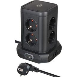Fa.Brennenstuhl Brennenstuhl Steckdosenturm, 8-fach, 4 USB-Ladebuchsen, 45&deg;-Anordnung, Ein-/Ausschalter, 2 m Kabel, schwarz