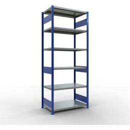 SCHULTE LAGERTECHNIK Steckregal MULTIplus250, Grundregal, B 1000 x T 600 x H 2500 mm, 6 Fachb&ouml;den, RAL 5010 Enzianblau/silbergrau