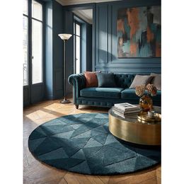 Wollteppich geometrisch Petrol &Oslash;160 cm - DEBEN KADIMA DESIGN
