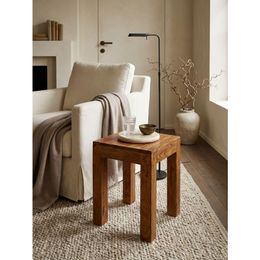 KADIMA DESIGN Beistelltisch Massivholz Landhausstil Design MUMBAI, Dunkelbraun 35x35x45 cm