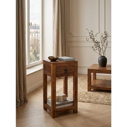 KADIMA DESIGN Beistelltisch &ndash; Massivholz Braun 68 cm mit Schublade