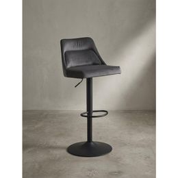 KADIMA DESIGN Barhocker Samt Lehne H&ouml;henverstellbar Trompetenfu&szlig; Gepolstert, Grau 45x51x106 cm