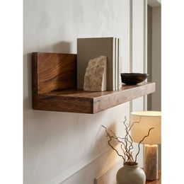 KADIMA DESIGN Wandregal MUMBAI Massivholz H&auml;ngend Landhausstil, Dunkelbraun 80x23x17 cm