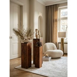 KADIMA DESIGN Beistelltisch 3er Set Massivholz Quadratisch Modern S&auml;ulenform, Dunkelbraun 24x24x85 cm