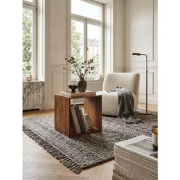 KADIMA DESIGN Beistelltisch Massivholz Cube Regal Landhausstil MUMBAI, Dunkelbraun 43x33x43 cm