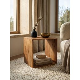KADIMA DESIGN Beistelltisch Massivholz Cube Regal Landhausstil MUMBAI, Akazie 33x43x43 cm
