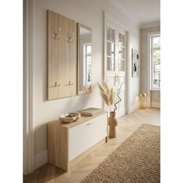 KADIMA DESIGN Wandgarderobe mit Spiegel und Schuhschrank SALERNO, Sonoma 80x27x180 cm