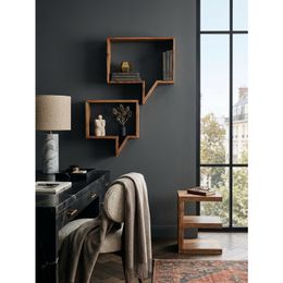 KADIMA DESIGN Wandregal Set MUMBAI Massivholz H&auml;ngend Landhausstil, Akazie 50x13x49 cm