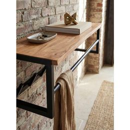 KADIMA DESIGN Wandgarderobe Akazie Massivholz Metall Modern 80x22x33 cm mit Ablage und Kleiderstange