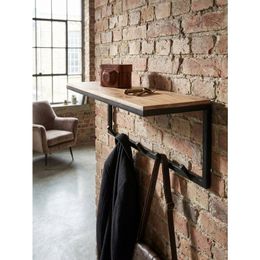 KADIMA DESIGN Wandgarderobe Akazie Massivholz Metall Modern 70x27x30 cm mit Hakenleiste und Ablage