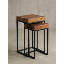 KADIMA DESIGN Beistelltisch Set &ndash; 2-teilig Massivholz Metallgestell schmal