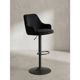 KADIMA DESIGN Barhocker Samt Lehne H&ouml;henverstellbar Trompetenfu&szlig; Armlehne Gepolstert, Schwarz 45x45x106 cm