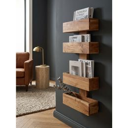 KADIMA DESIGN Zeitungsst&auml;nder MUMBAI Massivholz mit 2 F&auml;chern Landhausstil, Akazie 30x10x72 cm