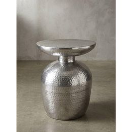 KADIMA DESIGN Beistelltisch &ndash; Rund Aluminium Silber Hammerschlag 36,5x46x36,5 cm orientalisch