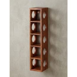 KADIMA DESIGN Weinregal MUMBAI Massivholz mit Ablage Wandmontage Modern, Dunkelbraun 15x15x70 cm