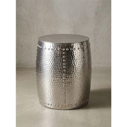KADIMA DESIGN Beistelltisch &ndash; Rund Aluminium Silber Hammerschlag 42x49x42 cm orientalisch klein