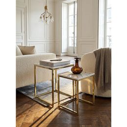 KADIMA DESIGN Beistelltisch Set &ndash; 2-teilig Marmoroptik Wei&szlig; Metall Gold Eckig