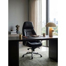 KADIMA DESIGN B&uuml;rostuhl Echtleder bis 120 kg mit Wippmechanik, Armlehnen und hoher R&uuml;ckenlehne, Schwarz 67x67x137 cm