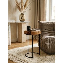 KADIMA DESIGN Beistelltisch Massivholz Metallbeine Baumstammform Landhausstil AKOLA, Akazie 28x28x45 cm