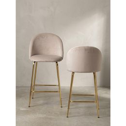 KADIMA DESIGN Barhocker 2er Set Samt Lehne Goldgestell Skandi-Stil Gepolstert, Beige 50x50x102 cm