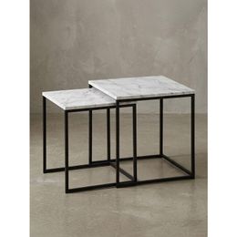 KADIMA DESIGN Beistelltisch Set &ndash; 2-teilig Marmoroptik Wei&szlig; Metall Schwarz modern