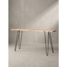 KADIMA DESIGN Konsolentisch &ndash; Akazie Massivholz, 150x36x75 cm, mit Baumkante, Haarnadelbeine, Metallgestell