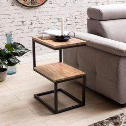 KADIMA DESIGN Beistelltisch Massivholz Metall S-Form Landhausstil AKOLA, Akazie 30x45x60 cm