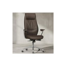 KADIMA DESIGN B&uuml;rostuhl Echtleder mit Synchronmechanik, Kopfst&uuml;tze und hoher R&uuml;ckenlehne, Braun 67x58x125 cm