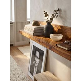 KADIMA DESIGN Wandregal MUMBAI Massivholz H&auml;ngend Landhausstil, Dunkelbraun 160x24x17 cm