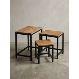 KADIMA DESIGN Beistelltisch Set &ndash; 3-teilig Massivholz Metallbeine Braun