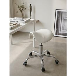 KADIMA DESIGN Arbeitshocker Kunstlederbezug mit Sattelsitz, h&ouml;henverstellbar und drehbar MENTON, Wei&szlig; 60x60x60 cm