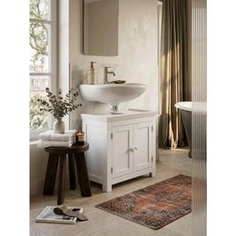 KADIMA DESIGN Waschbeckenunterschrank Wei&szlig; 57 cm breit mit 2 T&uuml;ren und Bodenstehend