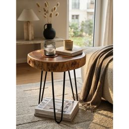 KADIMA DESIGN Beistelltisch Massivholz Quadratisch Baumkante BAGLI, Akazie 35x35x45 cm
