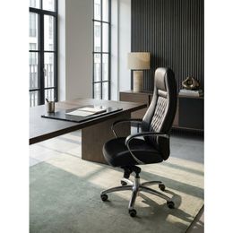 KADIMA DESIGN B&uuml;rostuhl Echtleder mit hoher R&uuml;ckenlehne und Kopfst&uuml;tze AUSTIN, Schwarz 70x68x130 cm