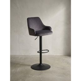 KADIMA DESIGN Barhocker Samt Lehne H&ouml;henverstellbar Trompetenfu&szlig; Armlehne Gepolstert, Grau 45x45x106 cm