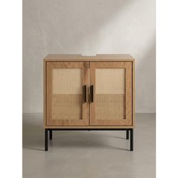 KADIMA DESIGN Waschbeckenunterschrank Eiche-Optik 60x60x40 cm mit T&uuml;ren und Rattangeflecht