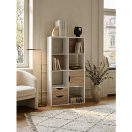 KADIMA DESIGN B&uuml;cherregal &ndash; Wei&szlig;/Sonoma Eiche, 60x120x29 cm, mit Schubladen und T&uuml;r