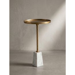 KADIMA DESIGN Beistelltisch &ndash; Rund Marmor Wei&szlig; Gold Metall 34x34x58 cm
