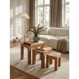 KADIMA DESIGN Beistelltisch 3er Set Massivholz Landhausstil MUMBAI, Akazie 36x50x45 cm