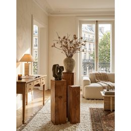 KADIMA DESIGN Beistelltisch 3er Set Massivholz Quadratisch Modern S&auml;ulenform, Akazie 24x24x85 cm