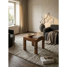 KADIMA DESIGN Beistelltisch Massivholz Landhausstil Design MUMBAI, Dunkelbraun 45x45x40 cm