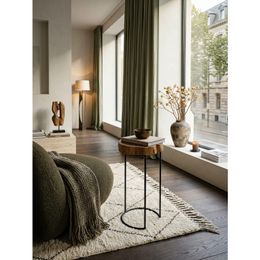 KADIMA DESIGN Beistelltisch Massivholz Metallbeine Baumstammform Landhausstil AKOLA, Akazie 28x28x55 cm