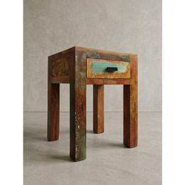 KADIMA DESIGN Beistelltisch &ndash; Mango Massivholz Shabby Chic mit Schublade 40x40x55 cm