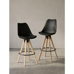 KADIMA DESIGN Barhocker Set &ndash; 2 St&uuml;ck, LIMA, Schwarz, Kunstleder und Holz, mit Lehne, Sitzh&ouml;he 77 cm, Retro