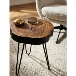 KADIMA DESIGN Beistelltisch Massivholz Quadratisch Baumkante BAGLI, Dunkelbraun 35x35x46 cm