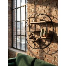 KADIMA DESIGN Wandregal Mango Massivholz Metall Industrial Stil Rund 70x70x18 cm