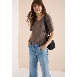 T-Shirt Cecil, Damen, Gr. XL (44), urban taupe, Web, 100% Baumwolle, unifarben, comfort fit normal, V-Ausschnitt, B&uuml;ndchen, Shirts T-Shirt, mit Flammgarn