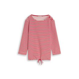 Tom Tailor Damen Langarmshirt mit Knopf-Details, rot, Gestreift, Gr. M